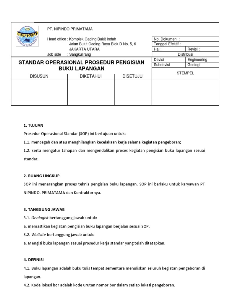 SOP Pengisian Buku Lapangan (Batubara) JORC | PDF