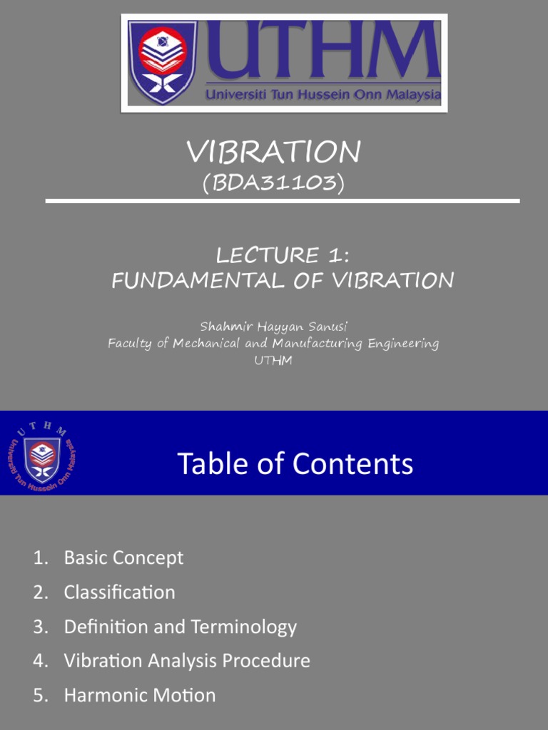 Vibration: (BDA31103) Fundamental of Vibration | PDF | Physical ...
