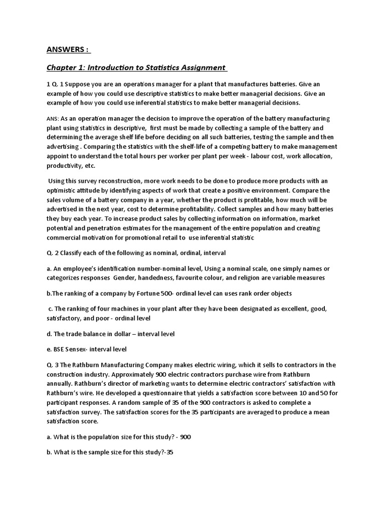 Chapter 1: Introduction To Statistics Assignment: Answers | PDF | Mean ...