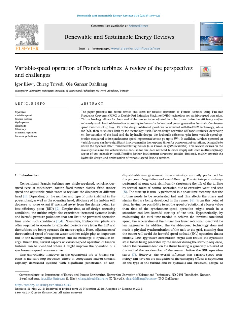 Variable Speed Operation of Francis Turbines A Review of The Perspectives and Challenges | PDF ...