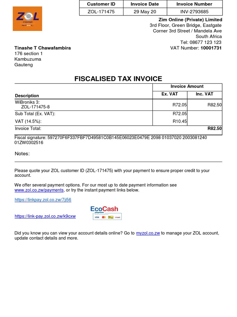 Invoice From Zol-1 PDF | PDF | Invoice | Financial Services