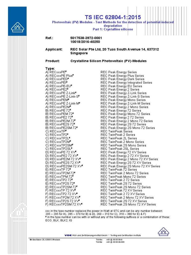 Test Certificate - VDE - IEC 62804 - PID | PDF | Photovoltaics ...