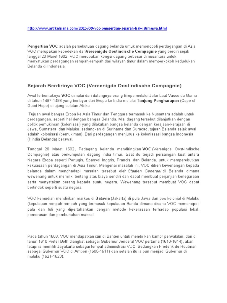 Sejarah dan Hak Istimewa VOC | PDF