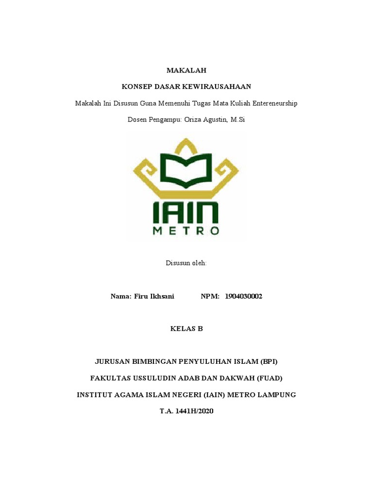 Makalah Entereneurship FIRU IKHSANI - BPI - B SMT-3 | PDF