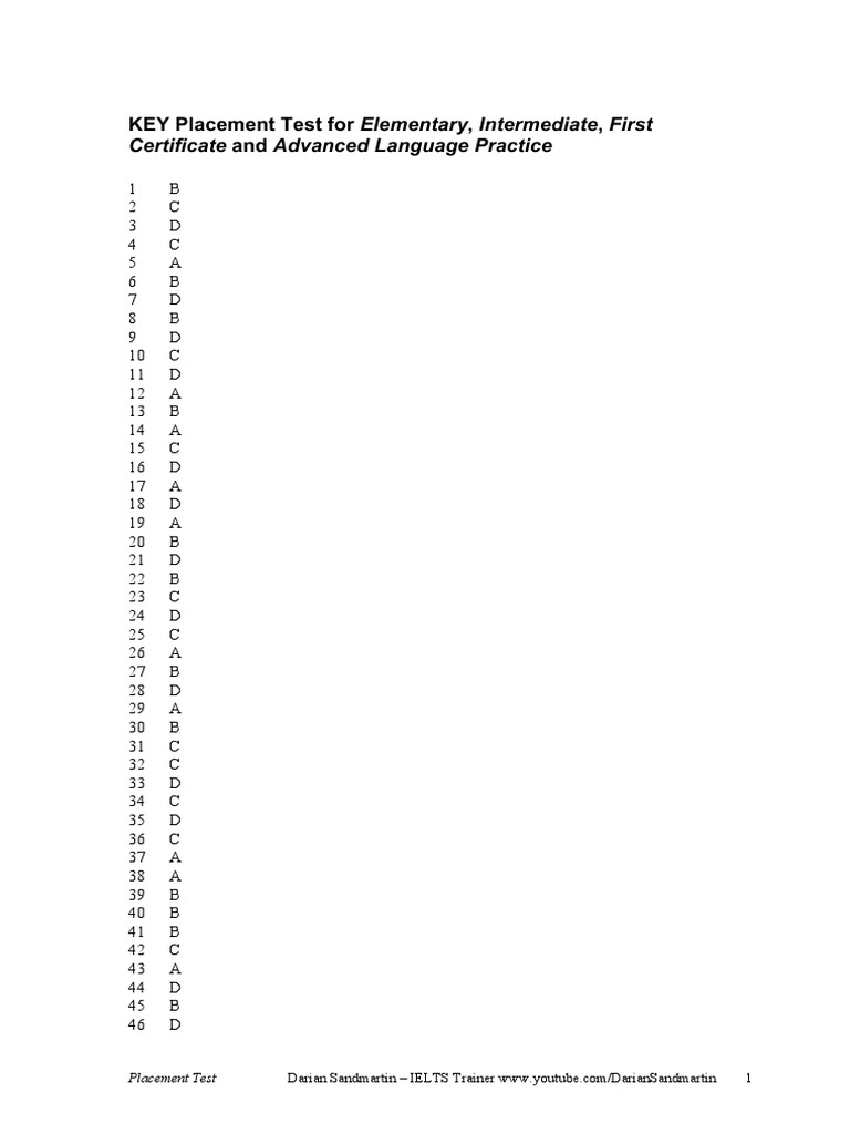 Placement Test English Lang Key | PDF
