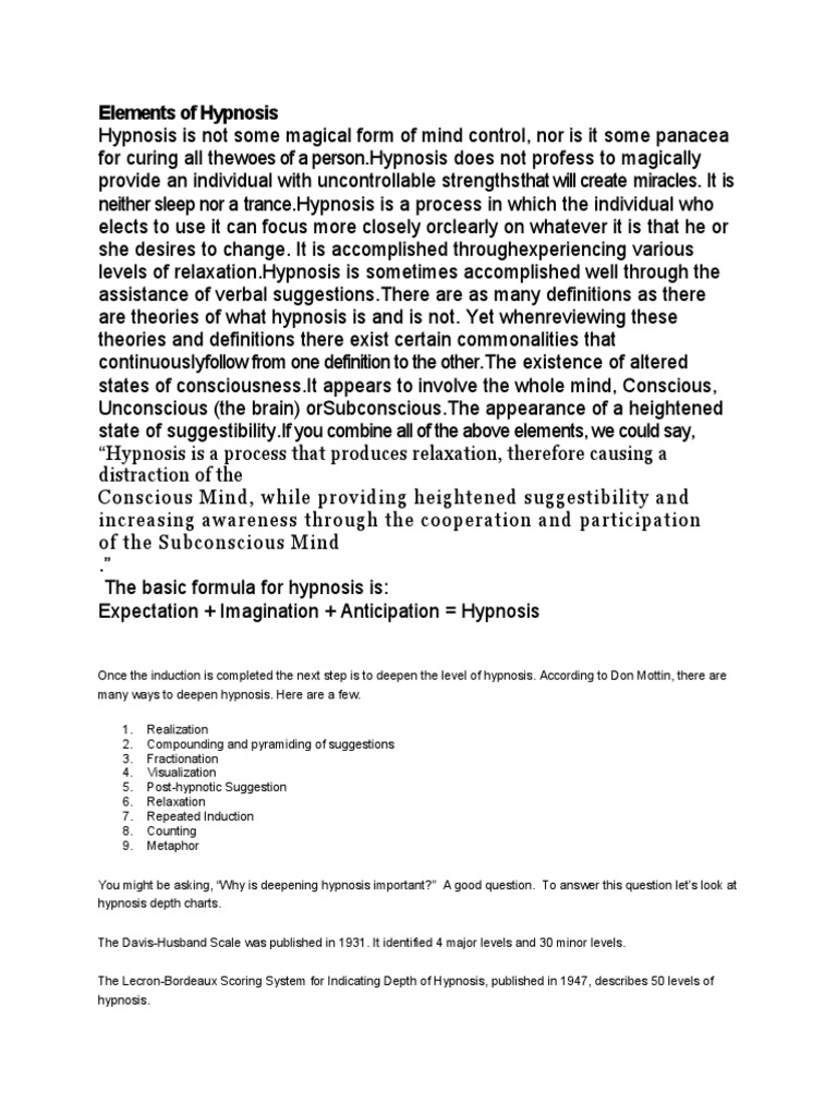 Elements of Hypnosis | Download Free PDF | Hypnosis | Nervous System