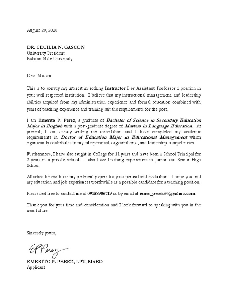 1 - Application Letter - Bsu | PDF