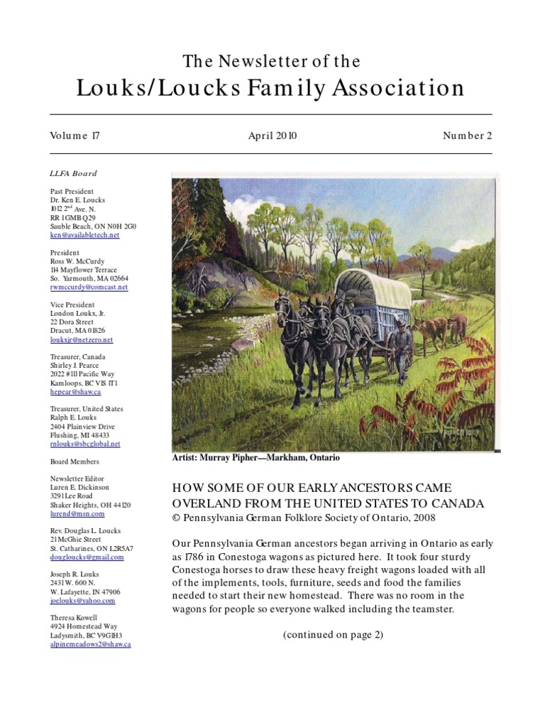 Louks Loucks Family Association Newsletter Apr2010 | PDF | Genealogy