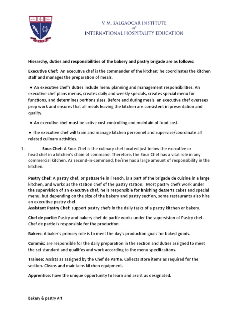 08 Duties and Responsibilities of The Kitchen Brigade Are As Follows ...