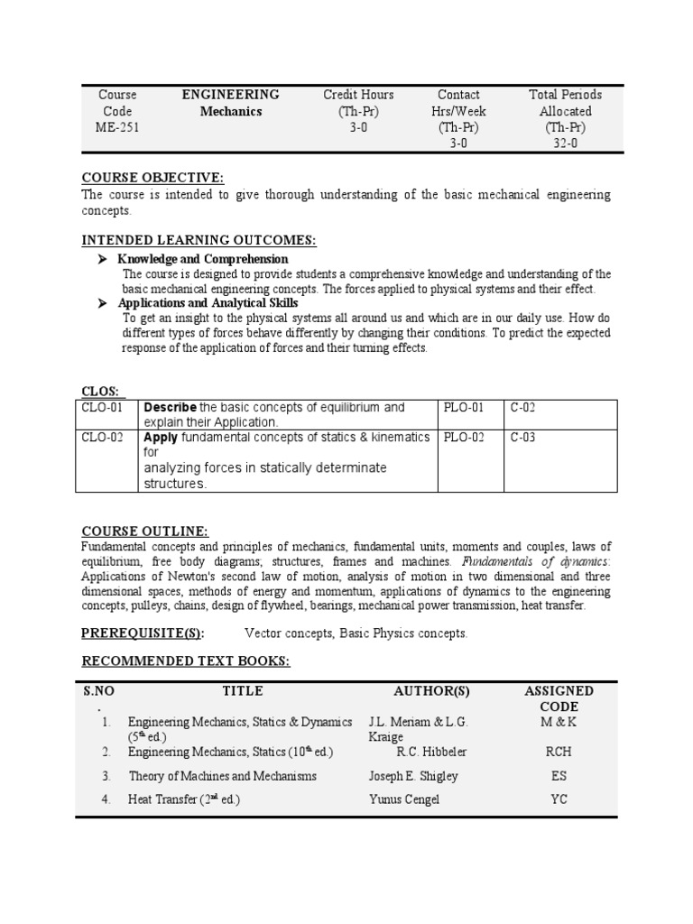 Engineering Mechanics Course Overview | PDF | Force | Machines