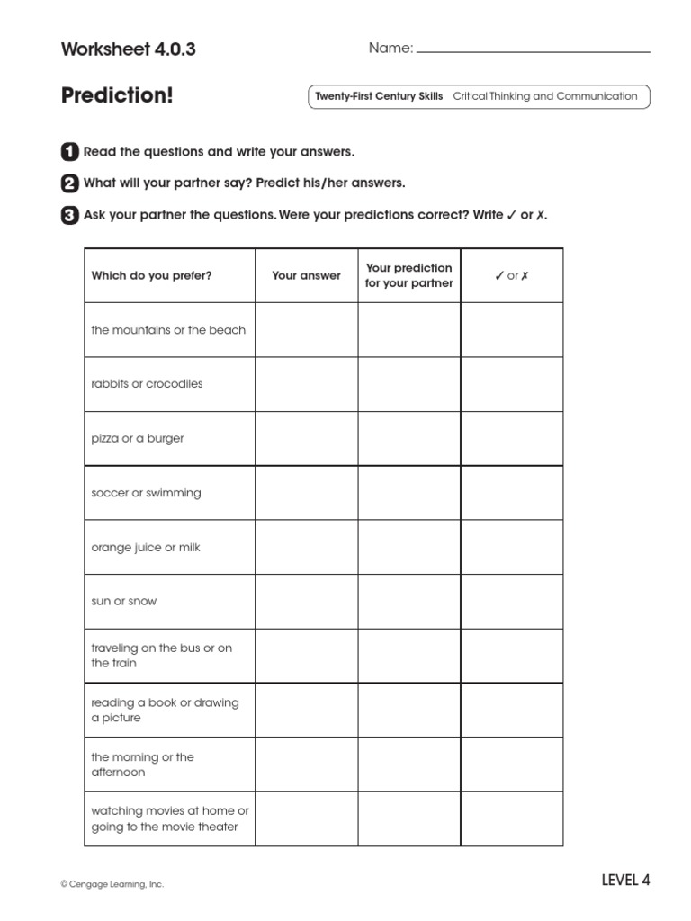 Prediction!: Worksheet 4.0.3 | PDF