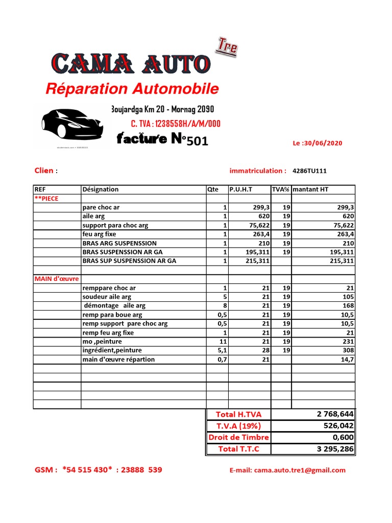 Facture de Réparation Automobile | PDF