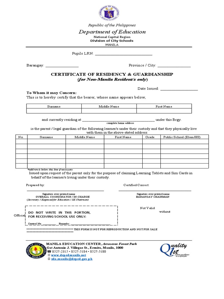 Residence Certificate Template For Non Manilans Only Edited | PDF ...