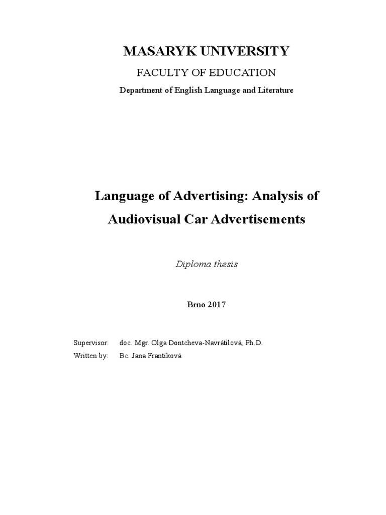 Language of Advertising: Analysis of Audiovisual Car Advertisements | PDF