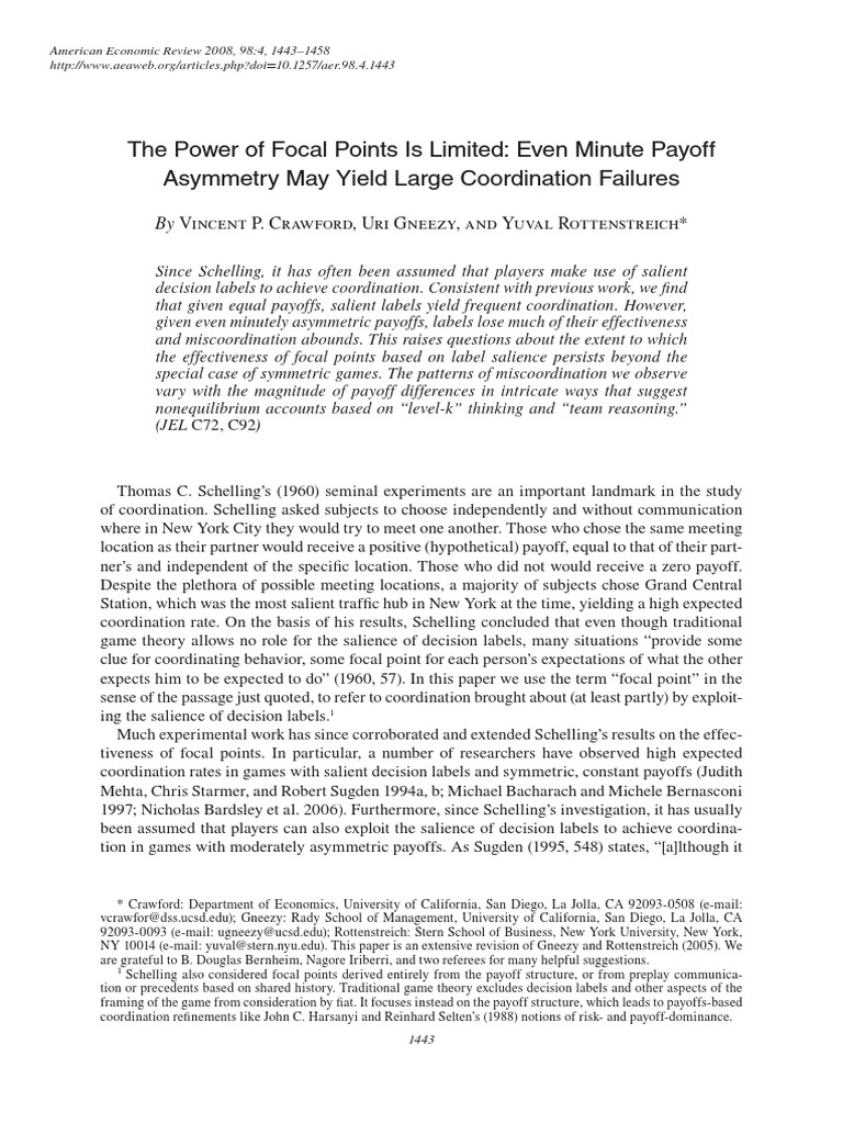 Focal Points | PDF | Asymmetry | Game Theory