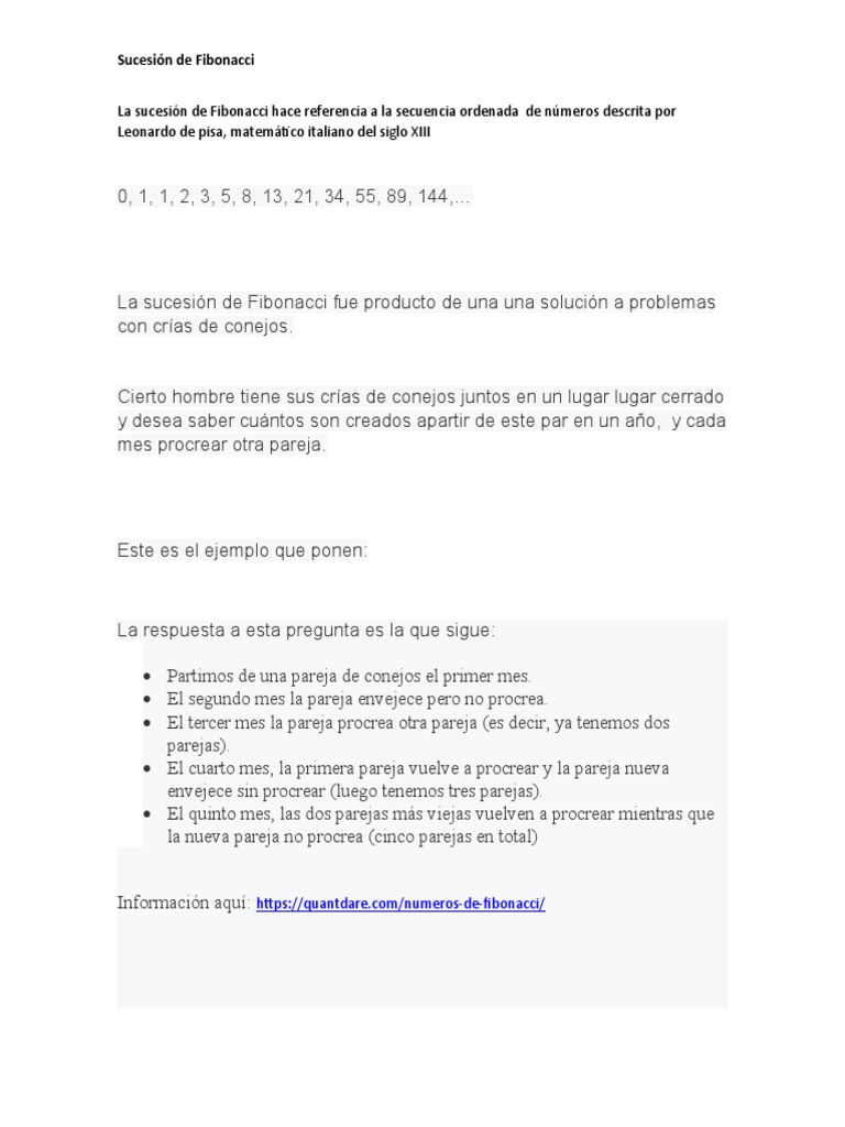 La Sucesión de Fibonacci Hace Referencia A La Secuencia Ordenada de ...