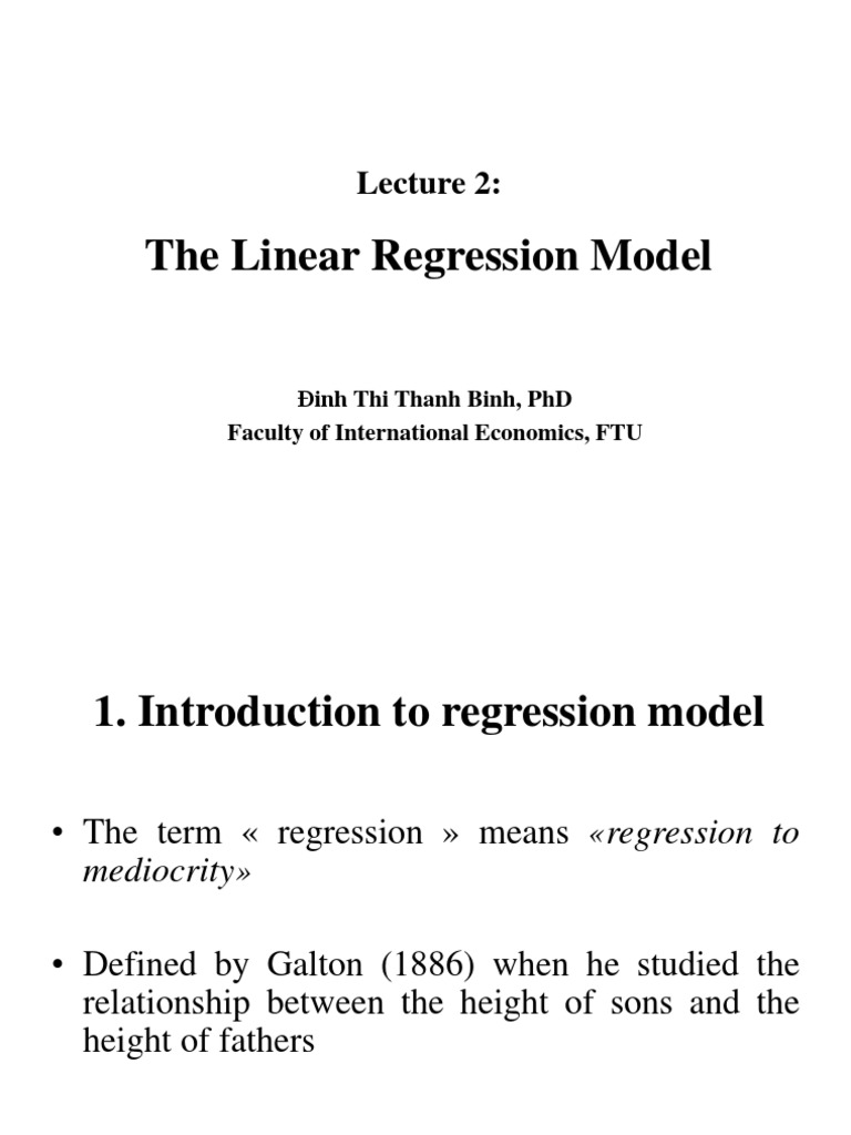 Lecture 2 - Regression Model PDF | PDF | Ordinary Least Squares | Estimator Lecture 2 - Regression Model PDF | PDF | Ordinary Least Squares | Estimator