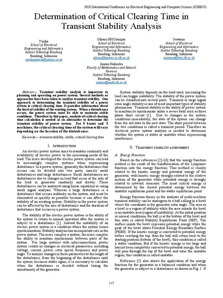 Determination of Critical Clearing Time in Transient Stability Analysis ...