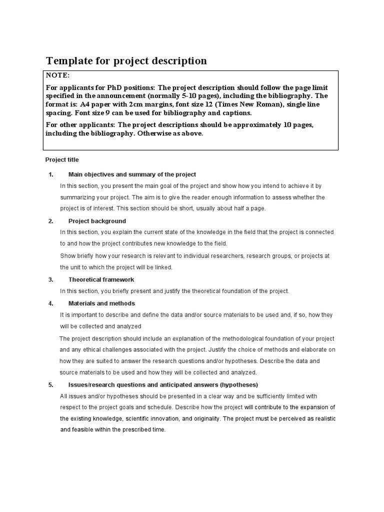 Template For Project Description: Project Title 1. Main Objectives and ...
