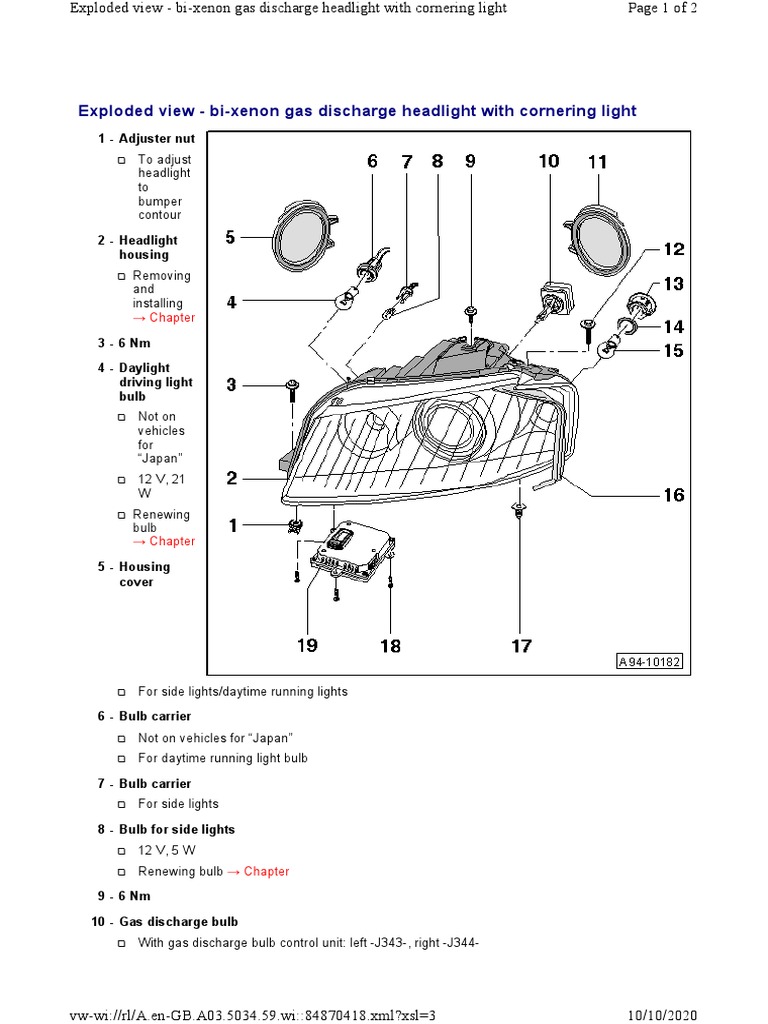 S3 Exploded View Bi Xenon Gas Discharge Headlight With Cornering Light ...