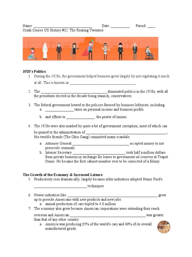 Roaring Twenties Overview Worksheet | PDF | Immigration | The United States