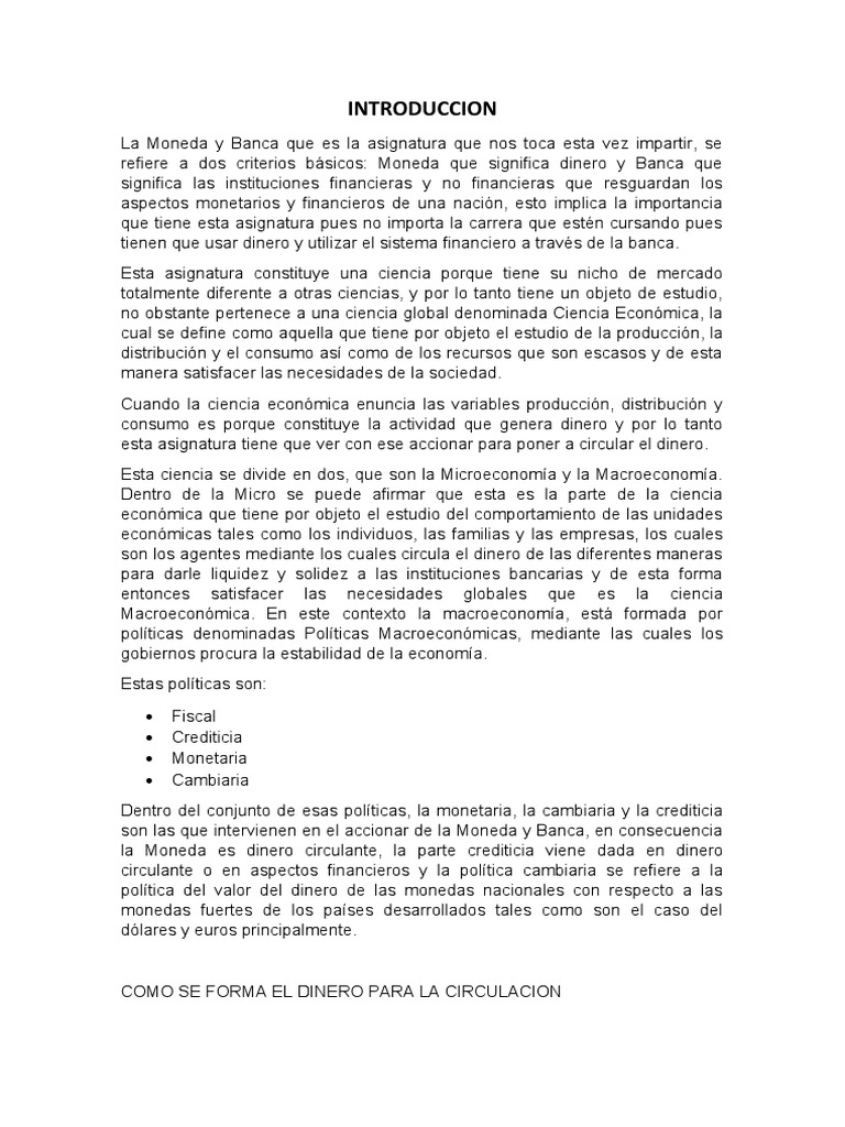 Introduccion Moneda y Banca | PDF | Macroeconómica | Economias