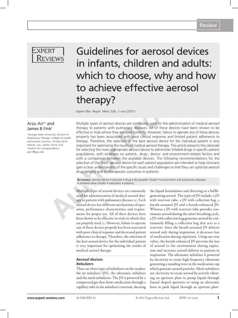 2011 Ari Guidelines For Aerosol Devices in Infants, Chil PDF | PDF ...