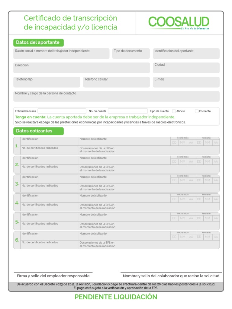 Formato de Transcripción de Incapacidad o Licencia COOSALUD | PDF | Business