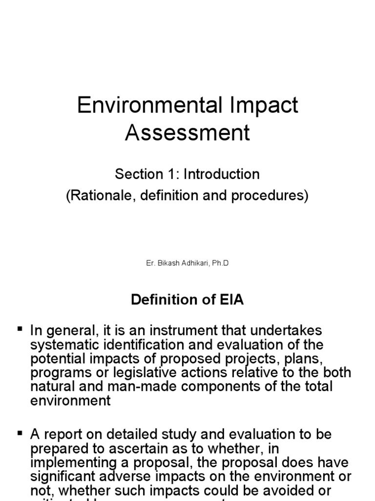 Environmental Impact Assessment: Section 1: Introduction (Rationale ...