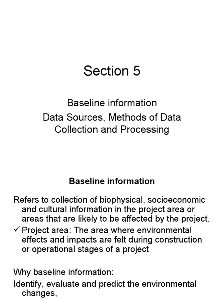 Section 5: Baseline Information Data Sources, Methods of Data ...