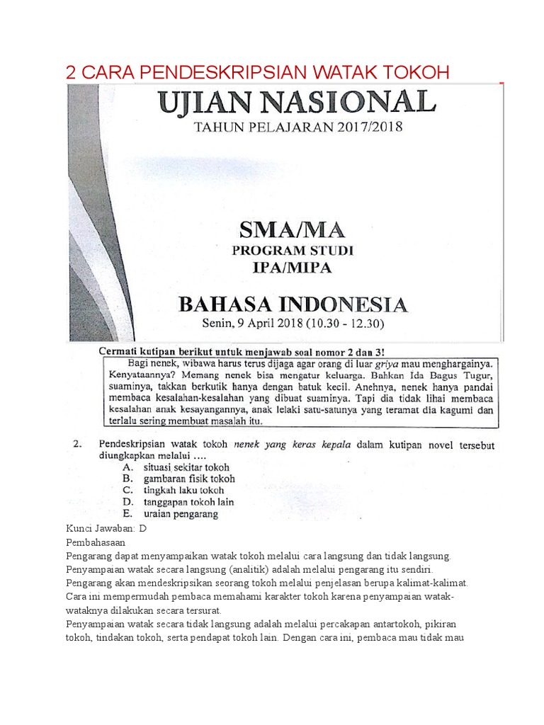 Cara Pendeskripsian Watak Tokoh | PDF