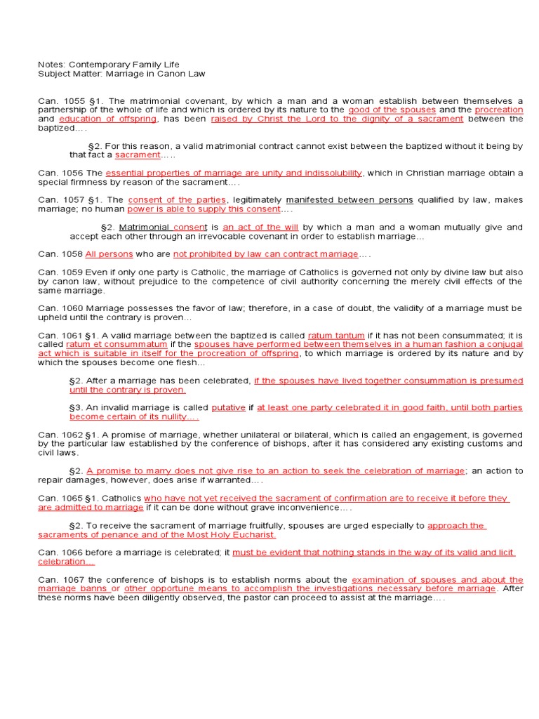 Canon Law on Marriage Overview | PDF | Marriage | Catholic Church