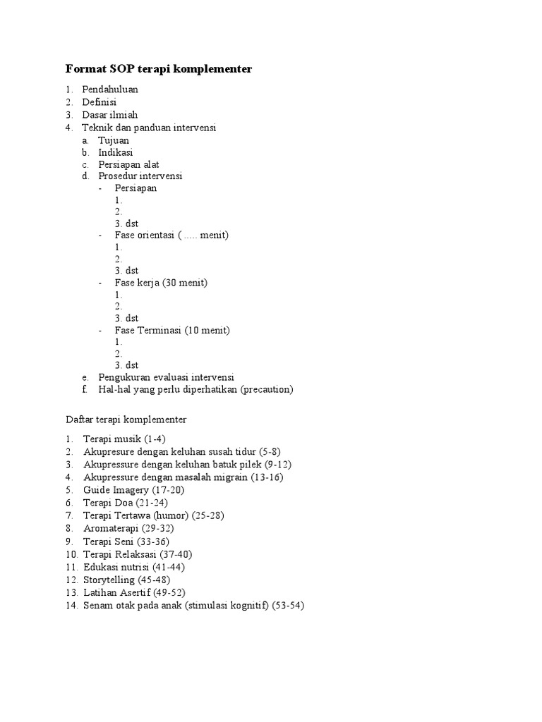 Format Tugas SOP Terapi Komplementer | PDF