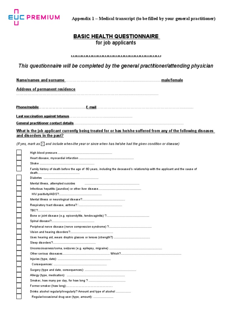 Appendix Initial Medical Check | PDF | Neurology | Human Diseases And ...