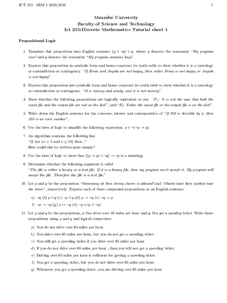 Mzumbe University Faculty of Science and Technology Ict 215:discrete ...