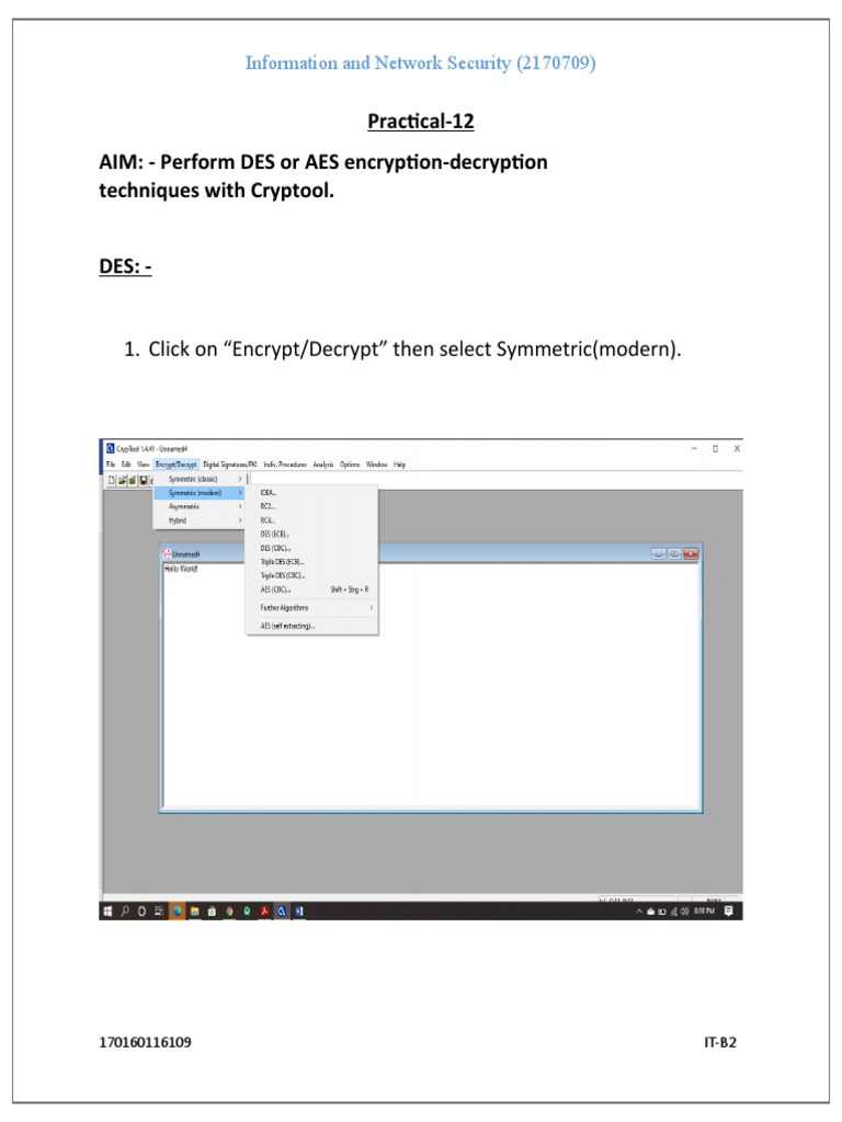 Practical-12 AIM: - Perform DES or AES Encryption-Decryption Techniques With Cryptool | PDF