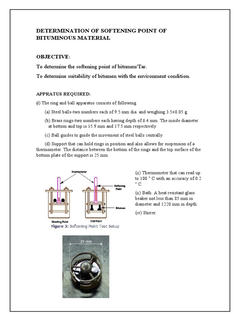 Determination of Softening Point of Bituminous Material: Objective ...