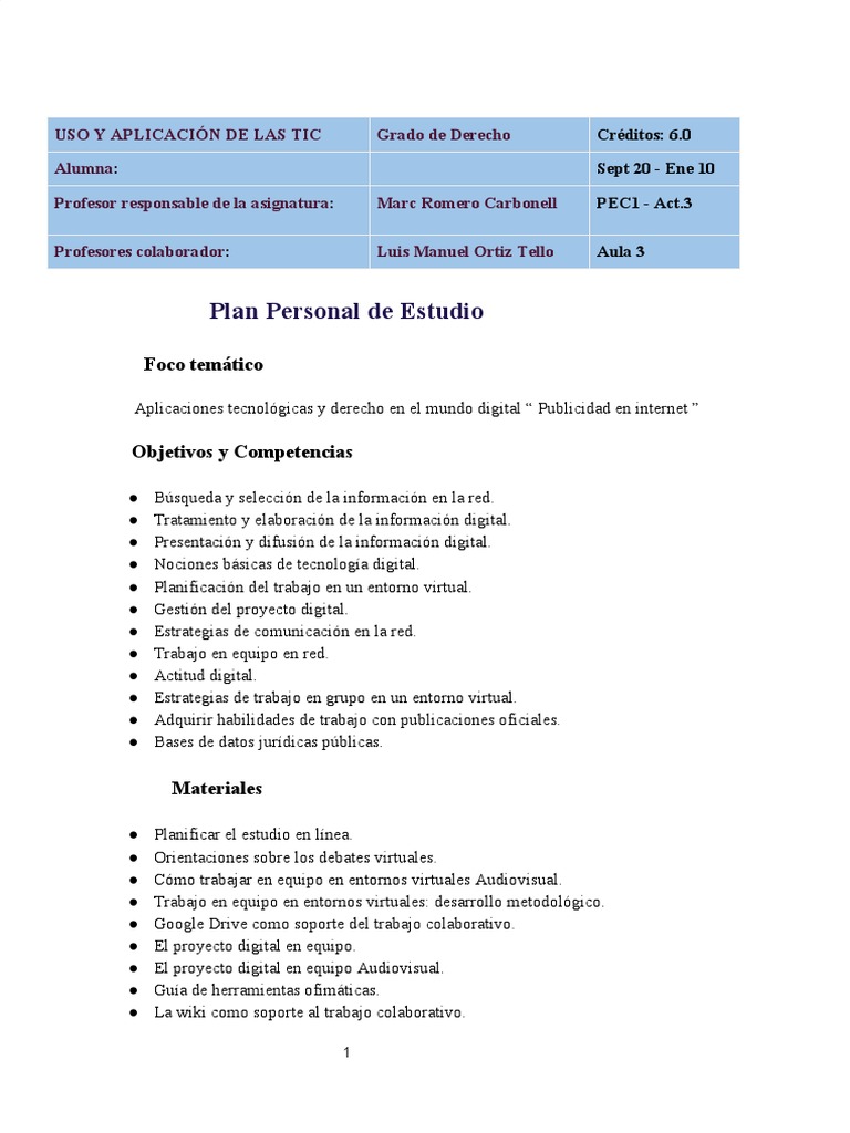 Uso Y Aplicación De Las Tic Plan De Estudio Uoc Pdf Tecnología De