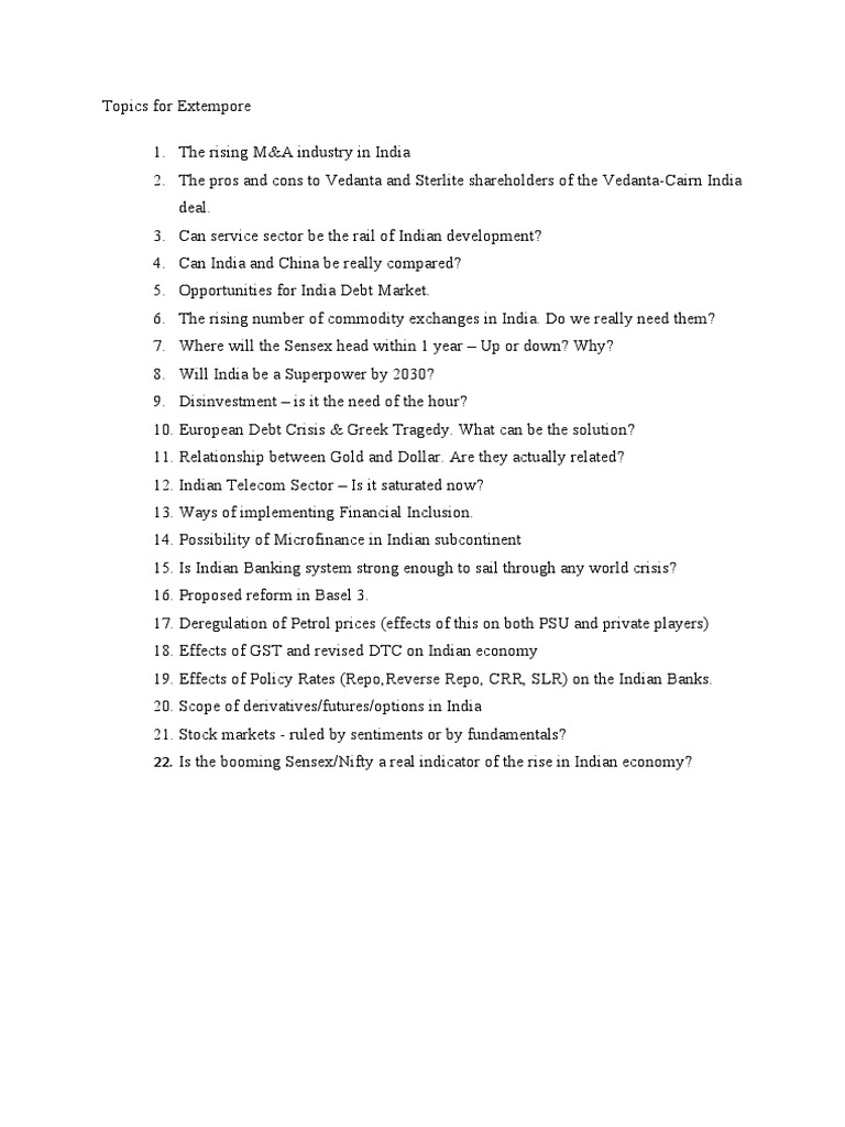 Extempore Topics | PDF