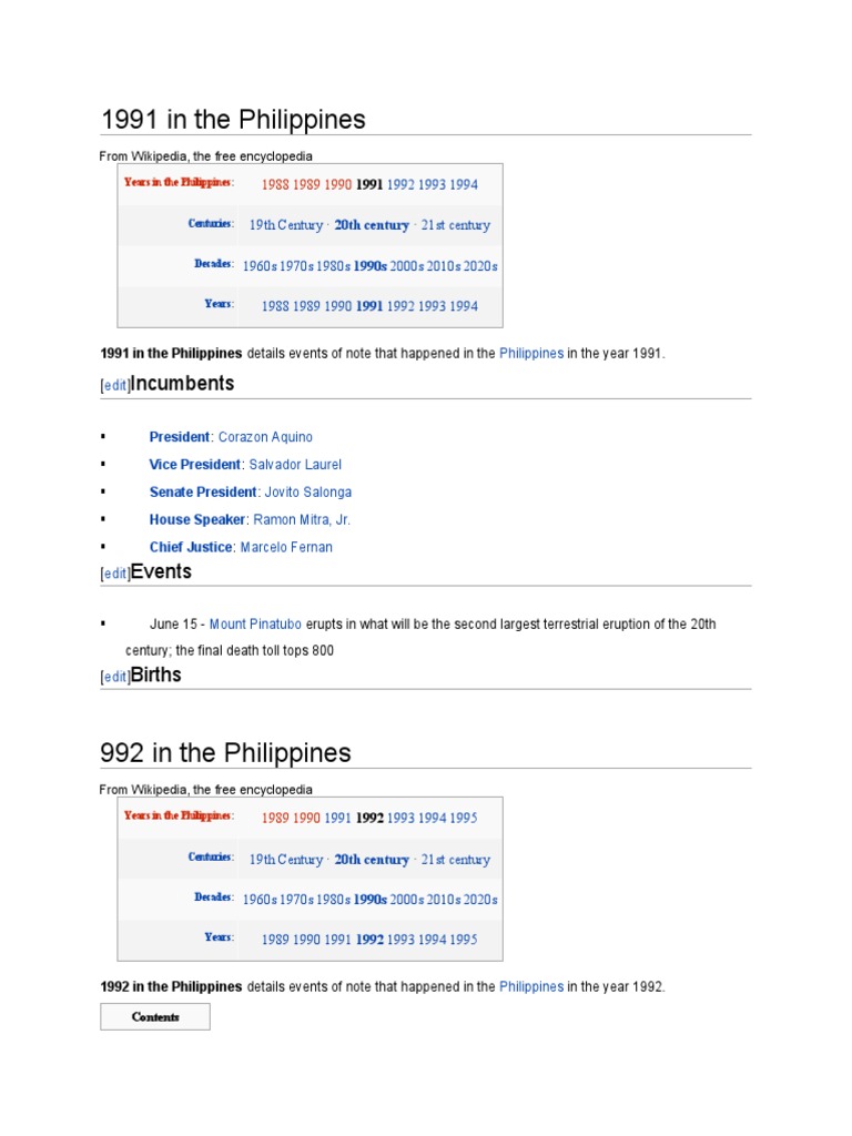 Key Events in 1991 Philippines | PDF | Violence | President Of The ...