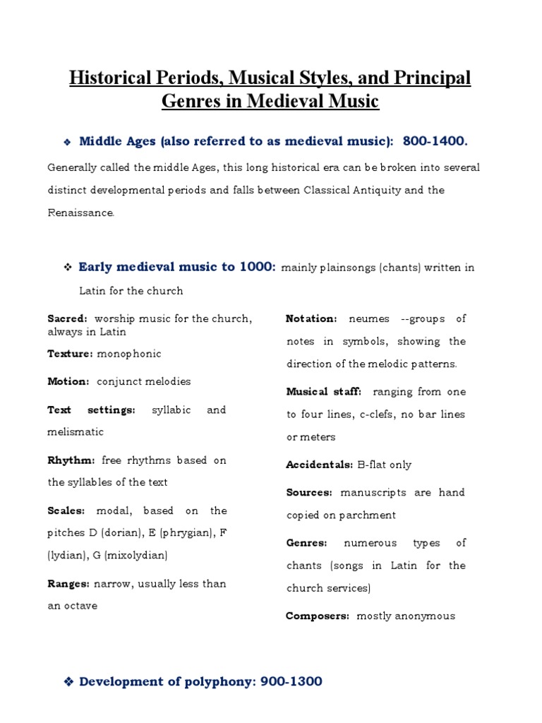 Historical Periods, Musical Styles, and Principal Genres in Medieval ...