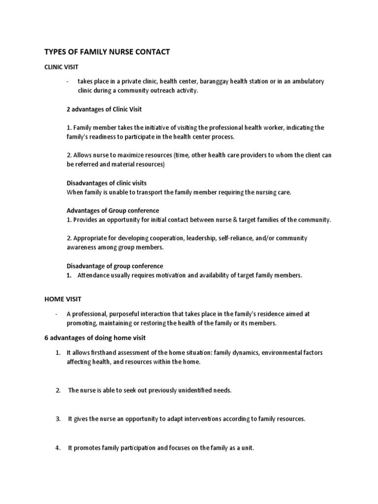 An Analysis of Various Methods of Family Nurse Contact: Clinic Visits ...