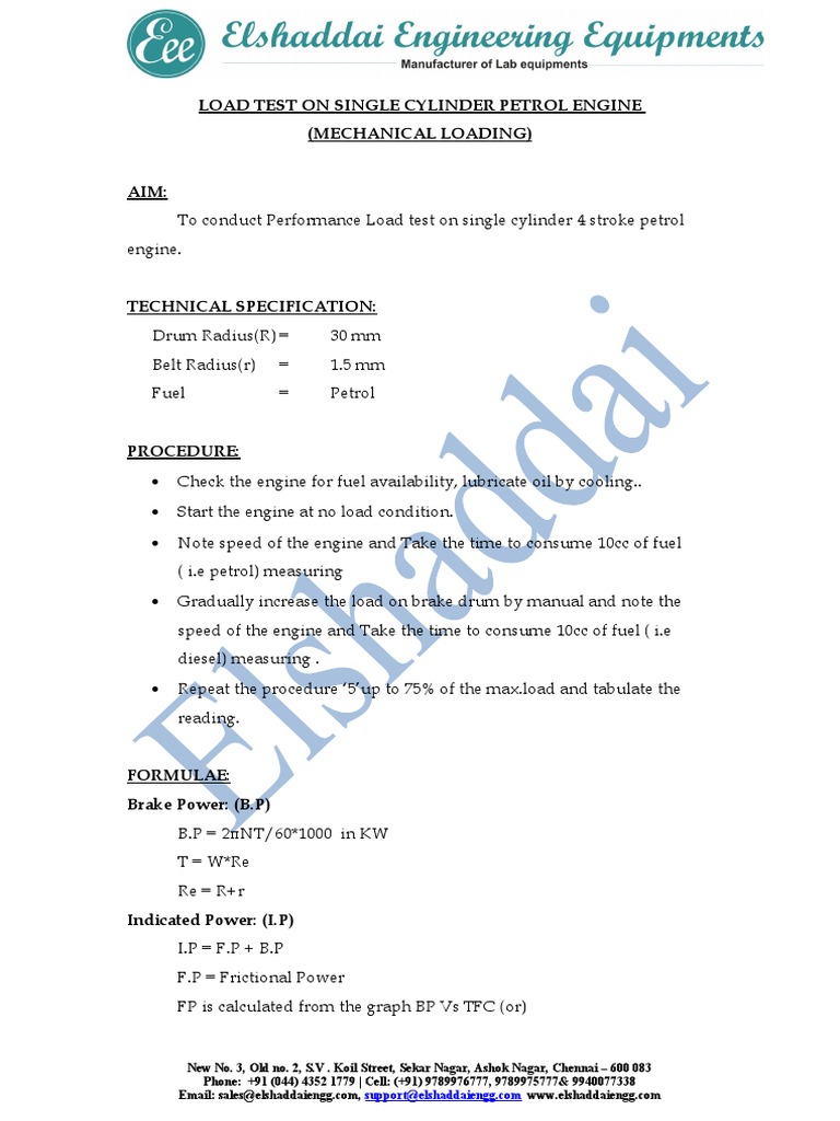 6.load Test On Petrol Engine | PDF | Engines | Gasoline
