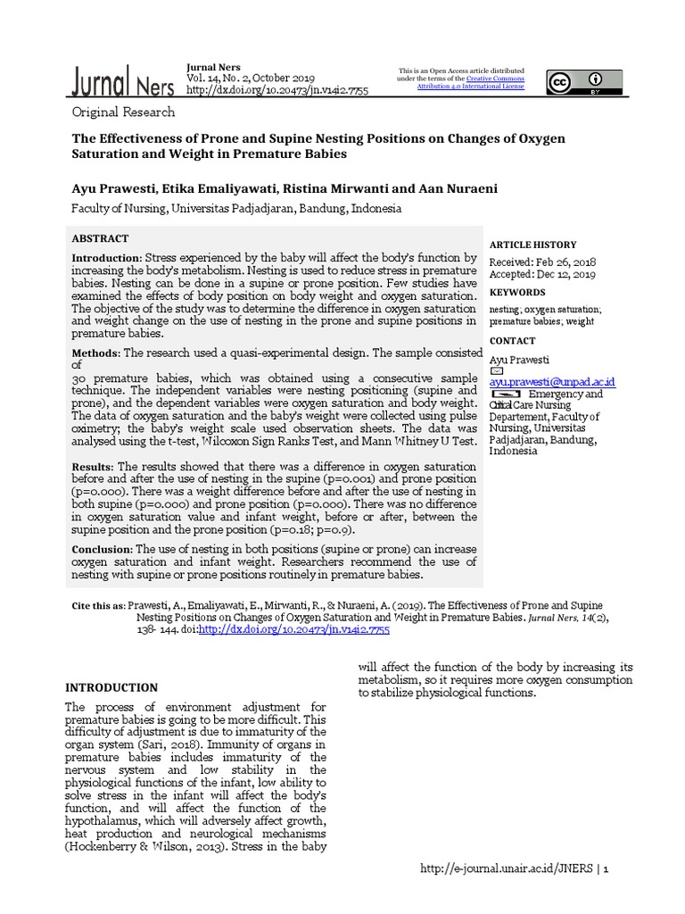 The Effectiveness of Prone and Supine Nesting Position-Dikonversi | PDF ...