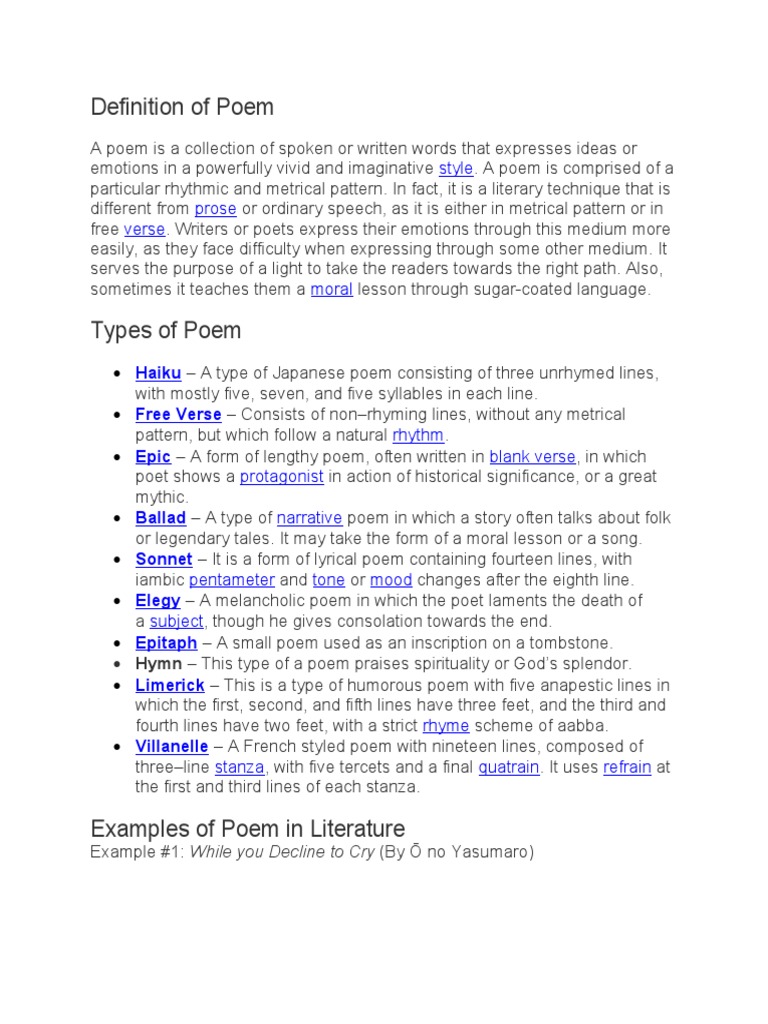 Definition of Poem: Style Prose Verse | PDF