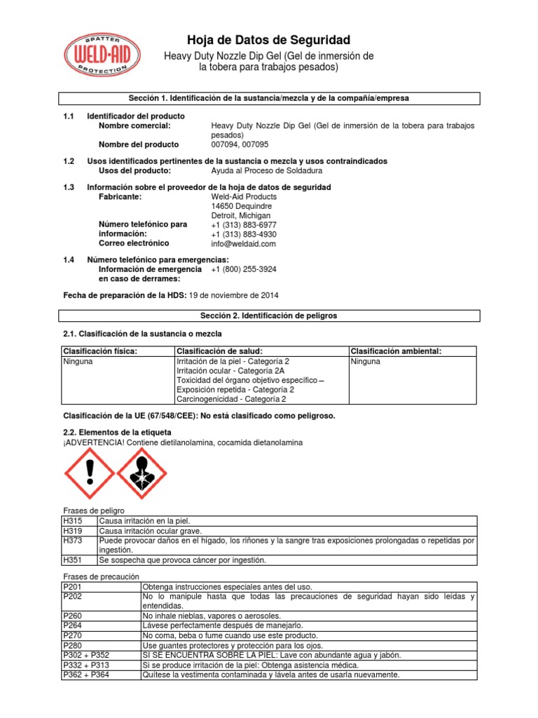 HS WELD500 Gel Antichispa NOZZLE | PDF | Toxicidad | Agua
