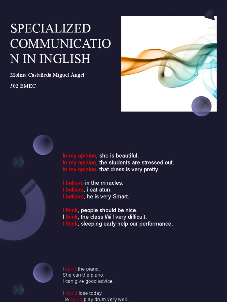 Specialized Communicatio N in Inglish: Molina Castañeda Miguel Ángel 502 EMEC | PDF