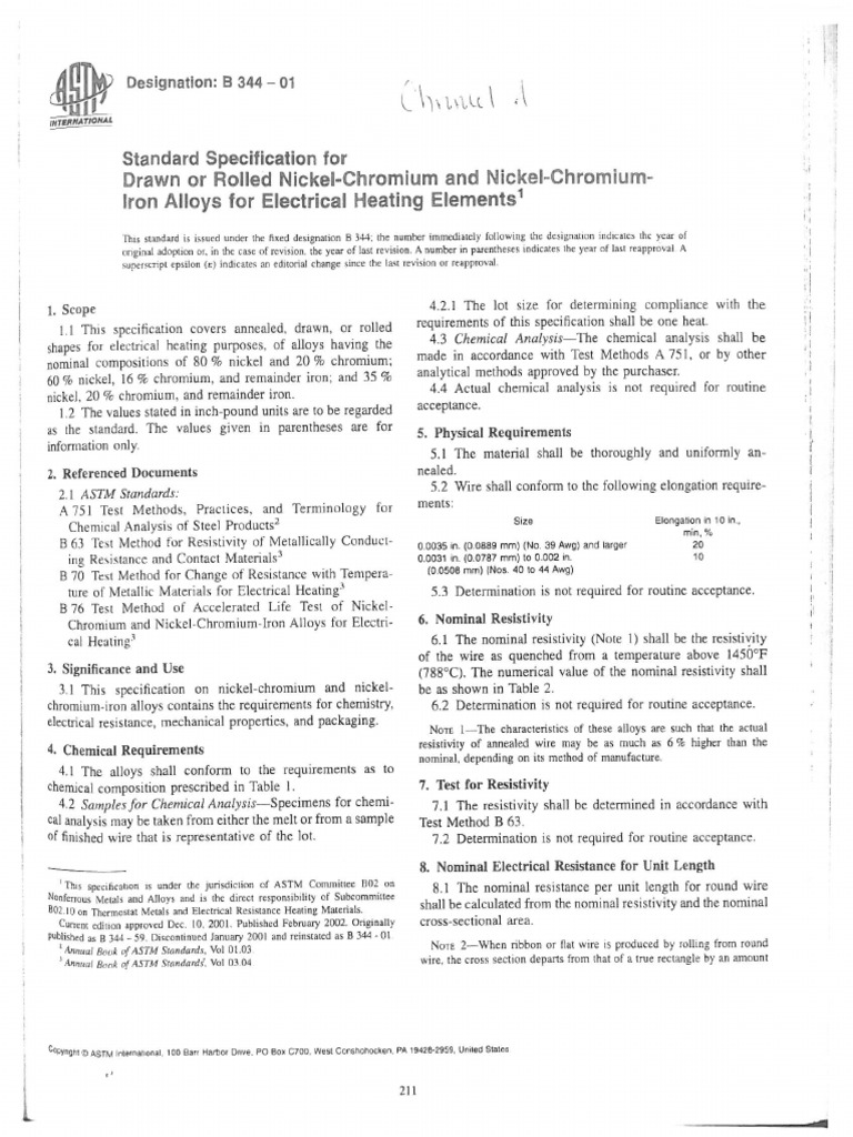 ASTM B 344 Chromel A PDF | PDF
