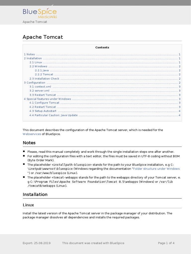 Setup - Installation Manual - Services and System Configuration - Apache Tomcat | PDF ...