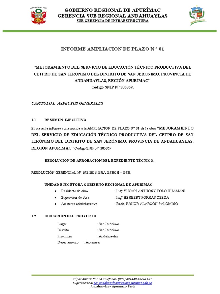 2.-Informe Ampliacion de Plazo 1 Cetpro | PDF | Presupuesto | Regulación
